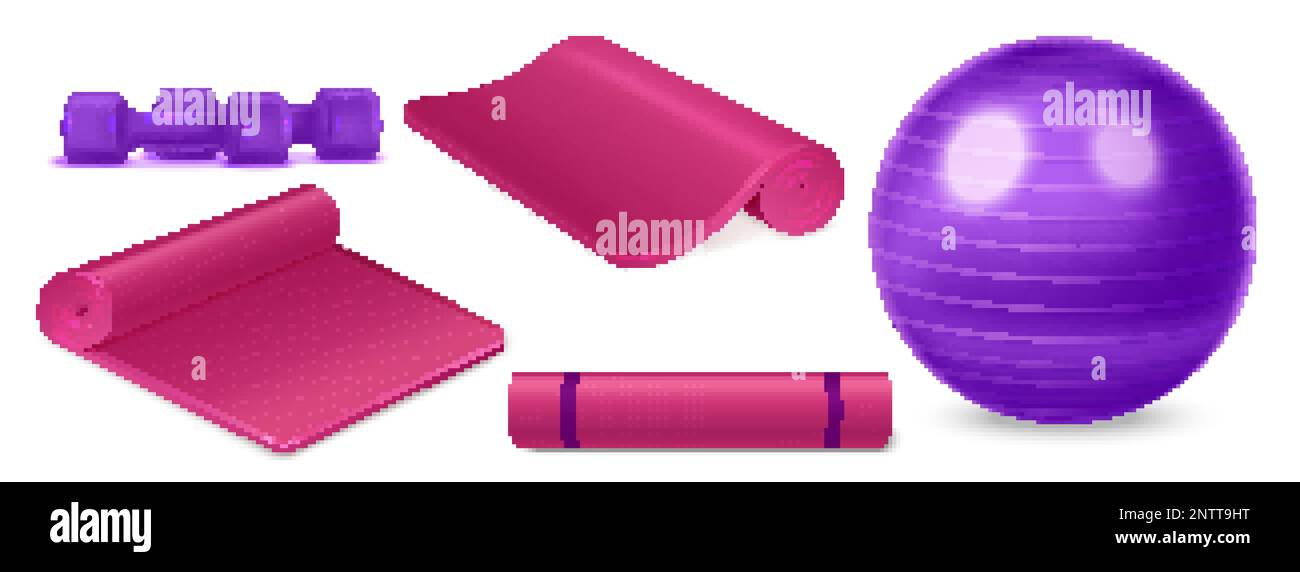 Realistic yoga and fitness exercise eqiupment icons set isolated vector ...