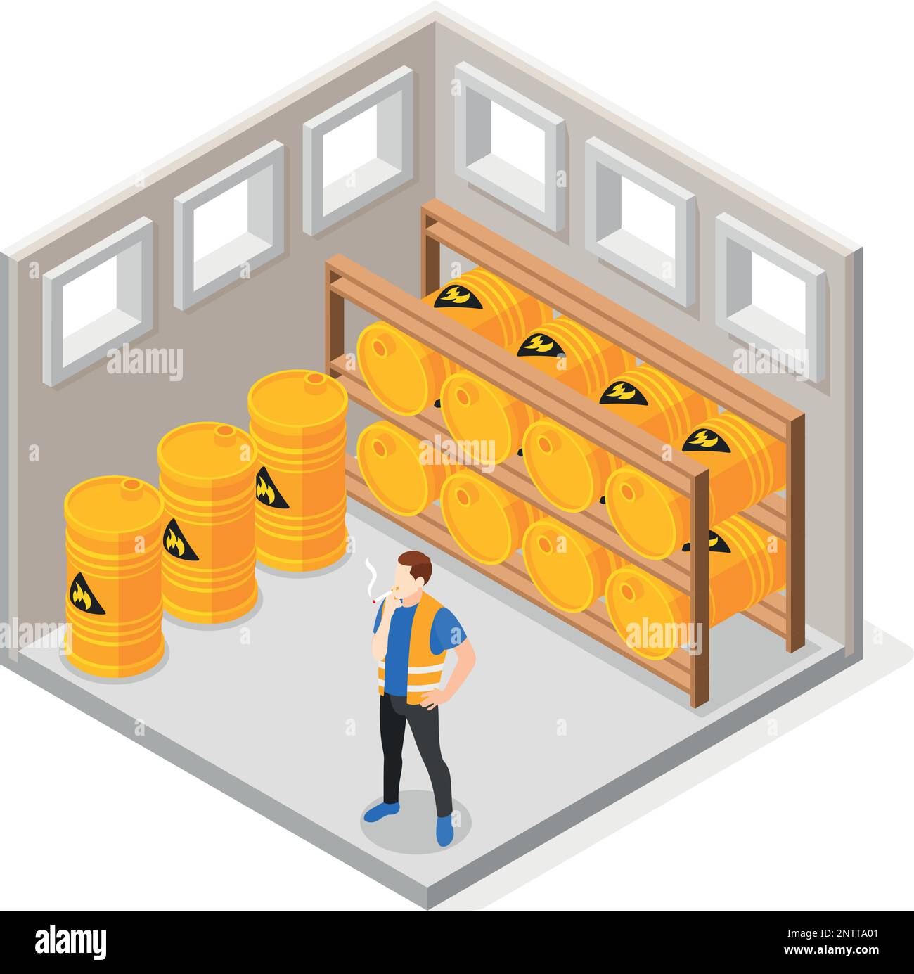 Safety precaution at work place concept with worker smoking near ...