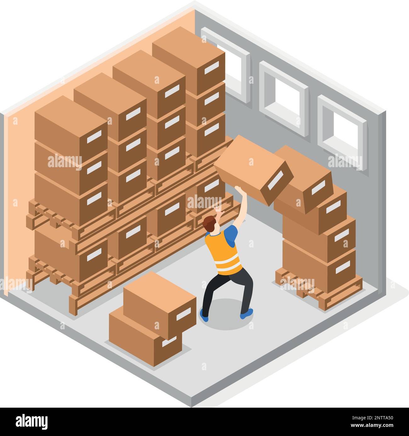 Safety pracaution at work place isometric composition with falling ...