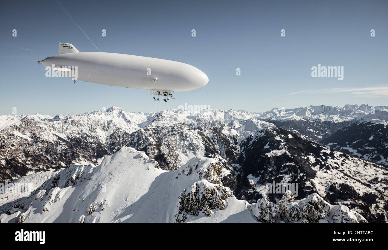 Three skiers rappelled out of a Zeppelin onto an Austrian mountain top ...