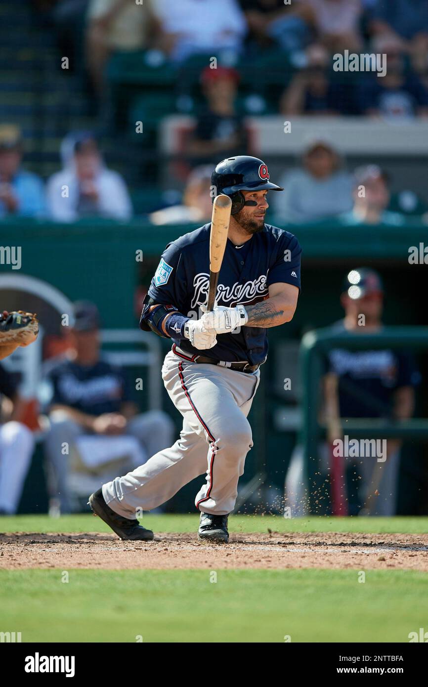 Atlanta Braves catcher Raffy Lopez (55) follows through on a swing ...