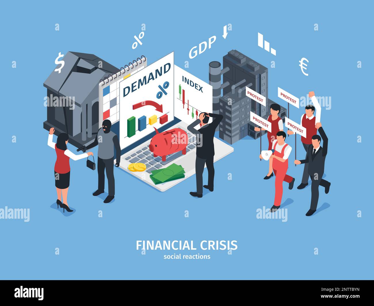 Isometric economics business crisis composition with editable text and ...