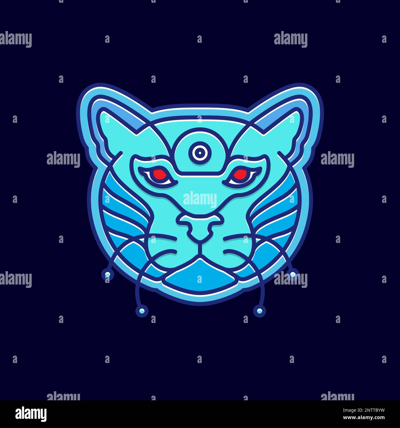 animal head tiger technology colorful connect sticker modern logo ...