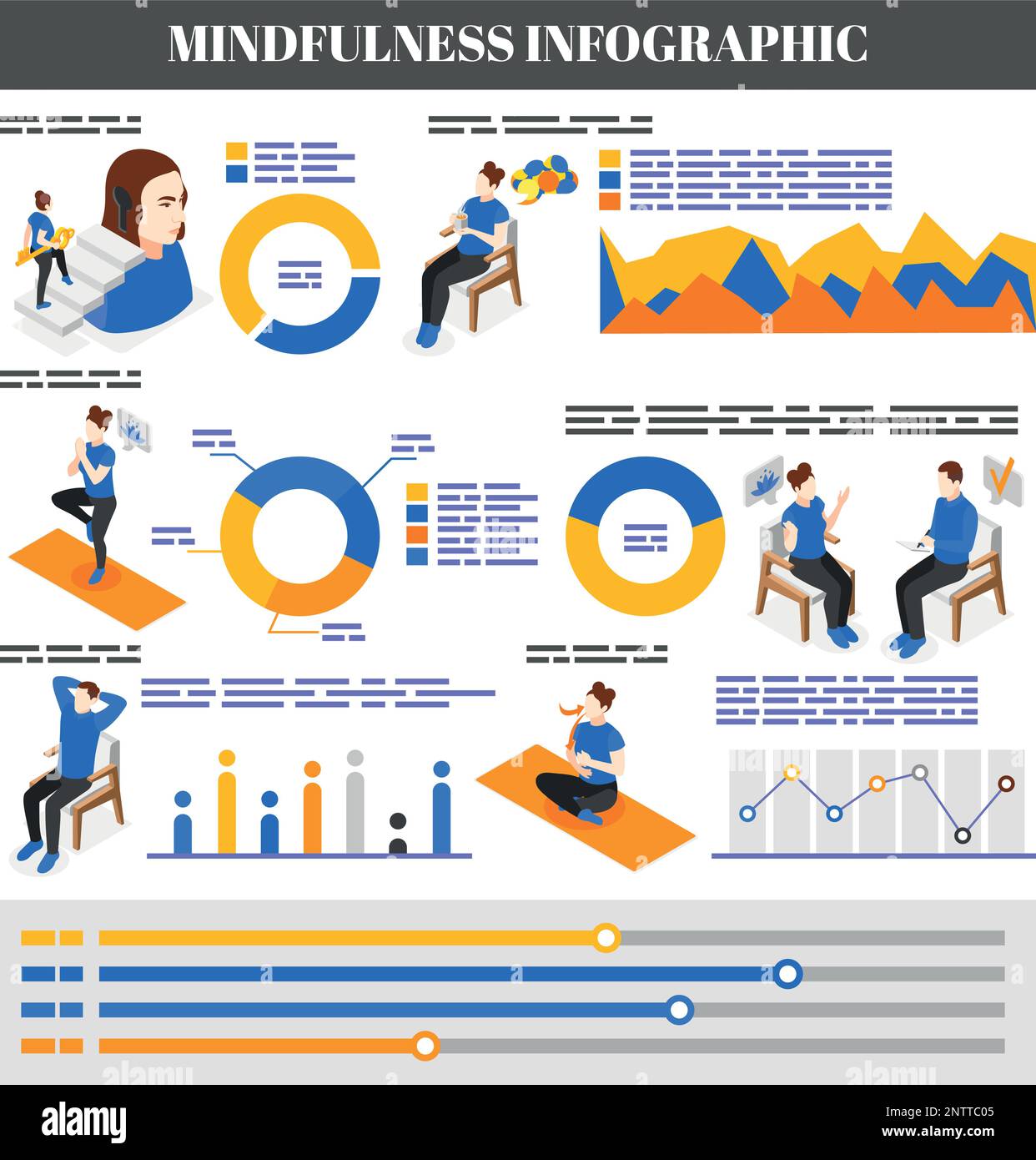 Mindfulness and meditation isometric infographics with flat circular ...