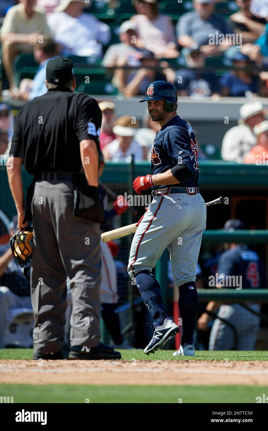 Atlanta Braves left fielder Ryan LaMarre (68) looks back at home plate ...