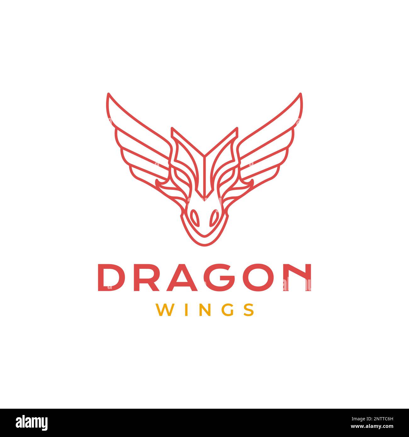 ancient story tail dragon head wings simple line art logo design vector ...