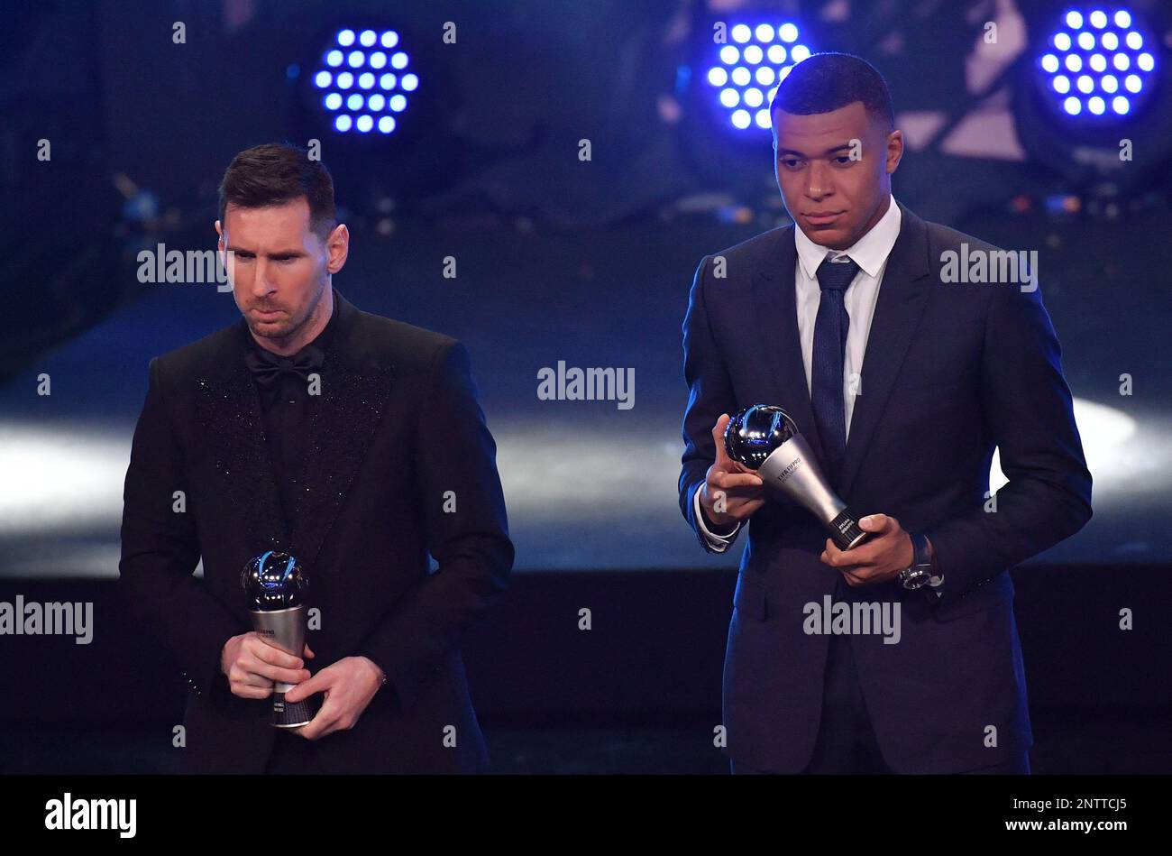 Paris, France. February 27, 2023, Lionel Messi and Kylian Mbappe are ...