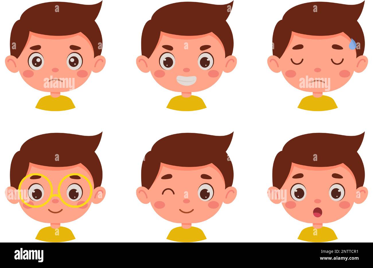 Cute cartoon little kid boy in various expressions and gesture. Cartoon ...