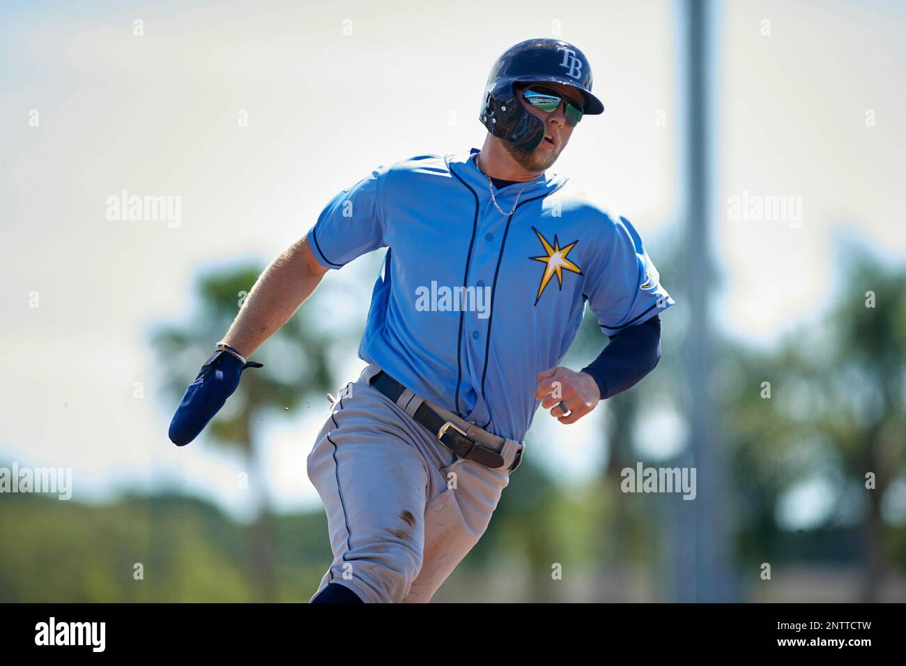 Tampa Bay Rays designated hitter Austin Meadows (17) runs the bases ...