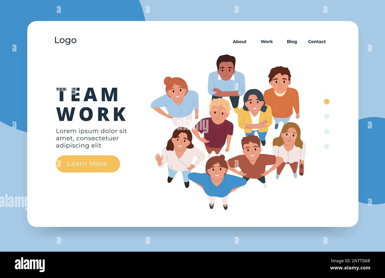 Team work flat horizontal web site banner with group of happy people ...