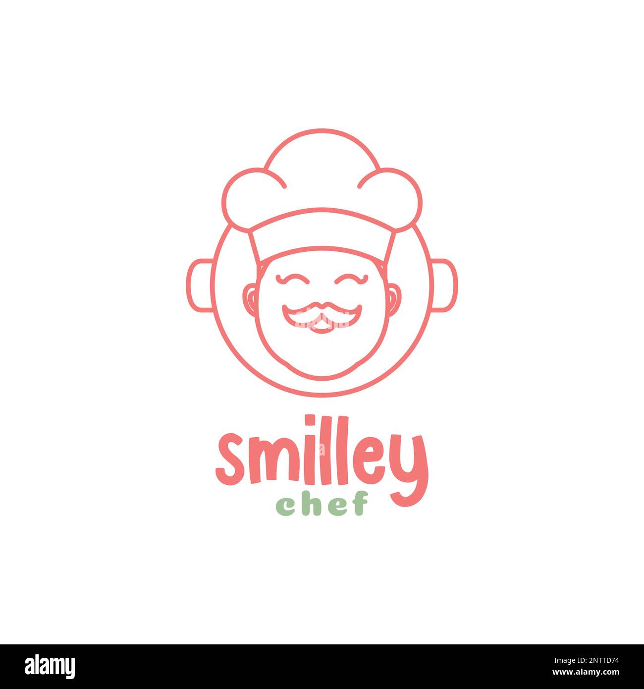 cute mascot chef smile mustache hat pan line art minimal logo design ...