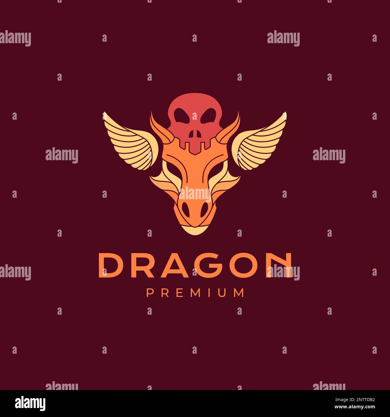 ancient story tail dragon head wings cranium skull horn colored logo ...