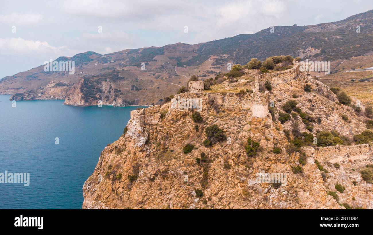 Aerial view of ancient ruins and a beautiful natural bay Stock Photo ...