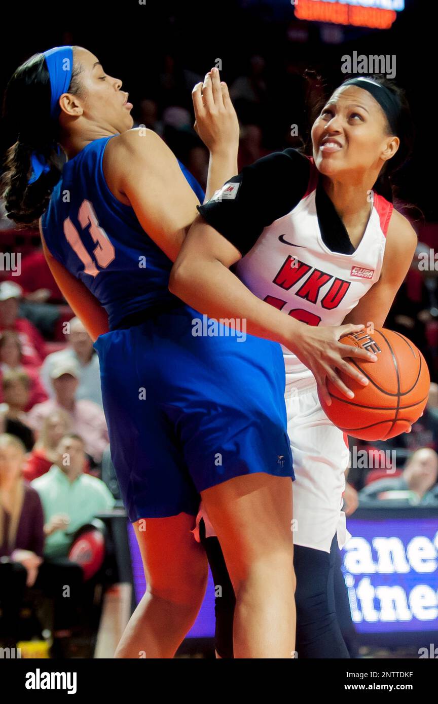 Western Kentucky forward Jae'Lisa Allen, right, posts up against Middle ...