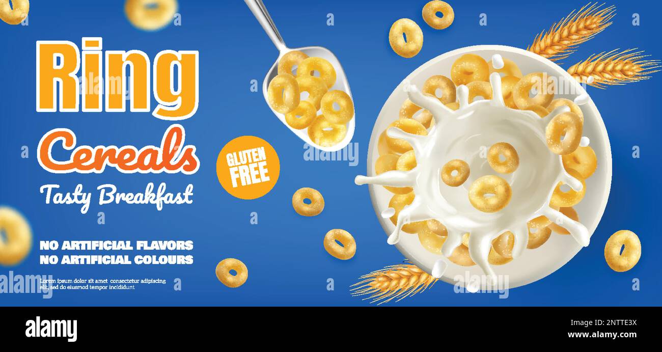 Breakfast cereal plates realistic poster with flavors and colors vector ...