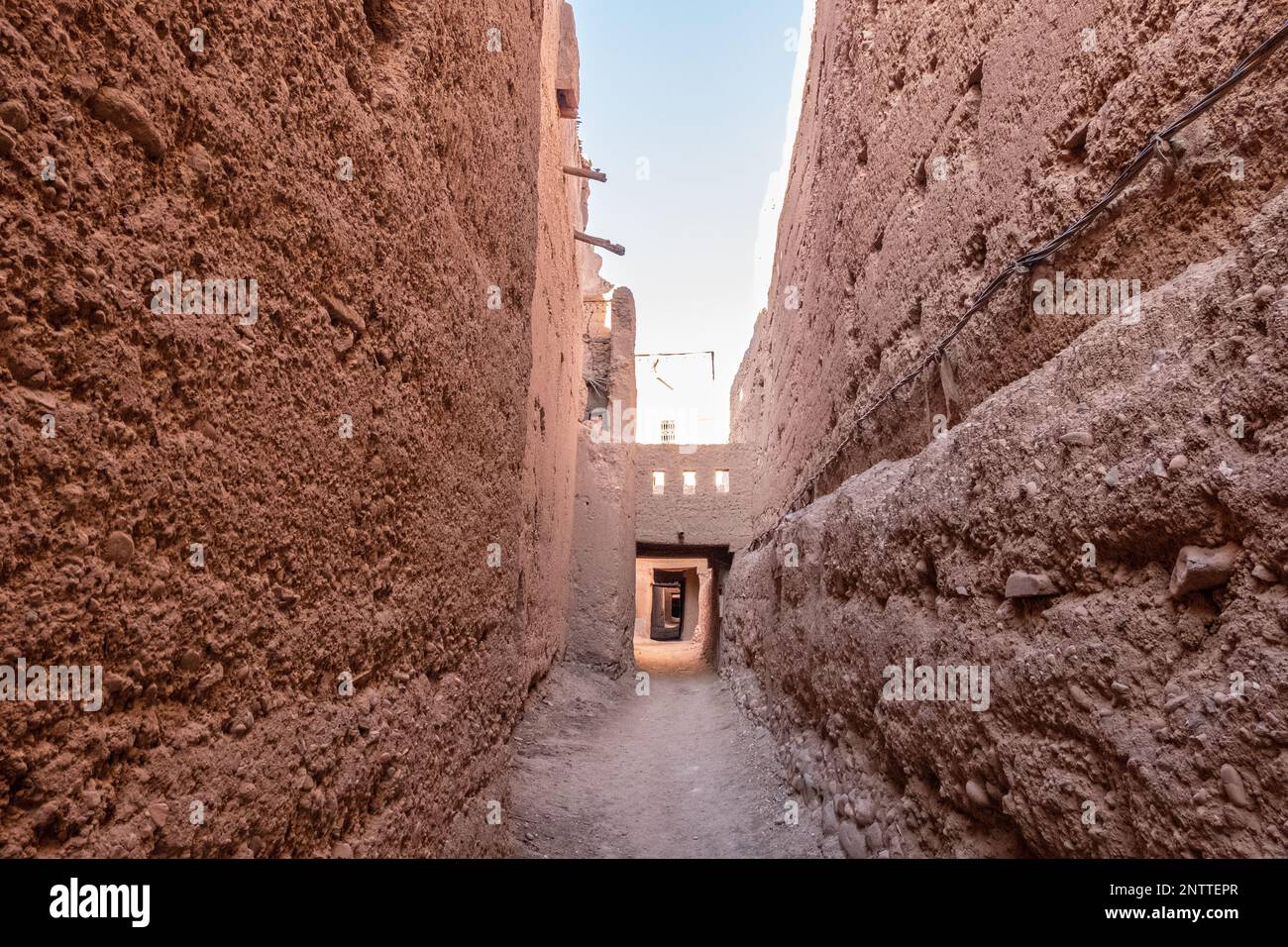 Ancient alley made of mud in a lost village in the Atlas Mountains ...