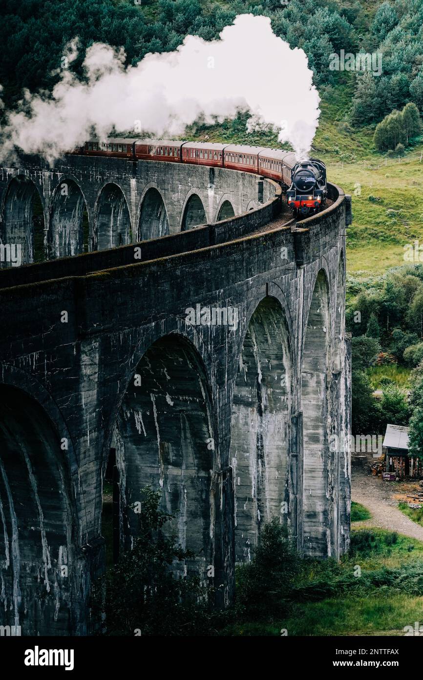 Steam Train Jacobite passing over the Glenfinnan Viaduct made famous by ...