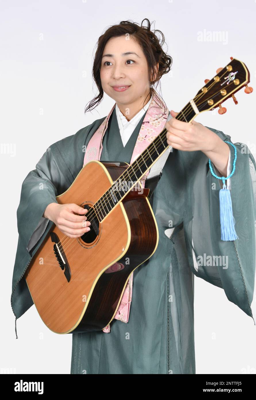 Akari Miura, a Japanese Buddhist priest and singer-songwriter, poses ...