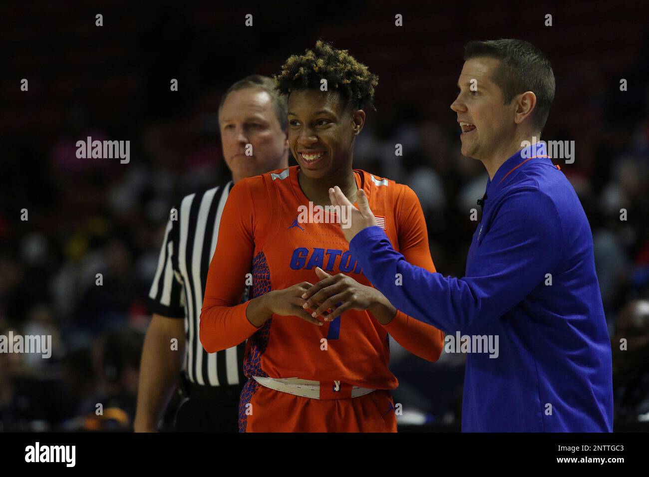 GREENVILLE, SC - MARCH 06: Kiara Smith (1) guard of Florida talks with ...