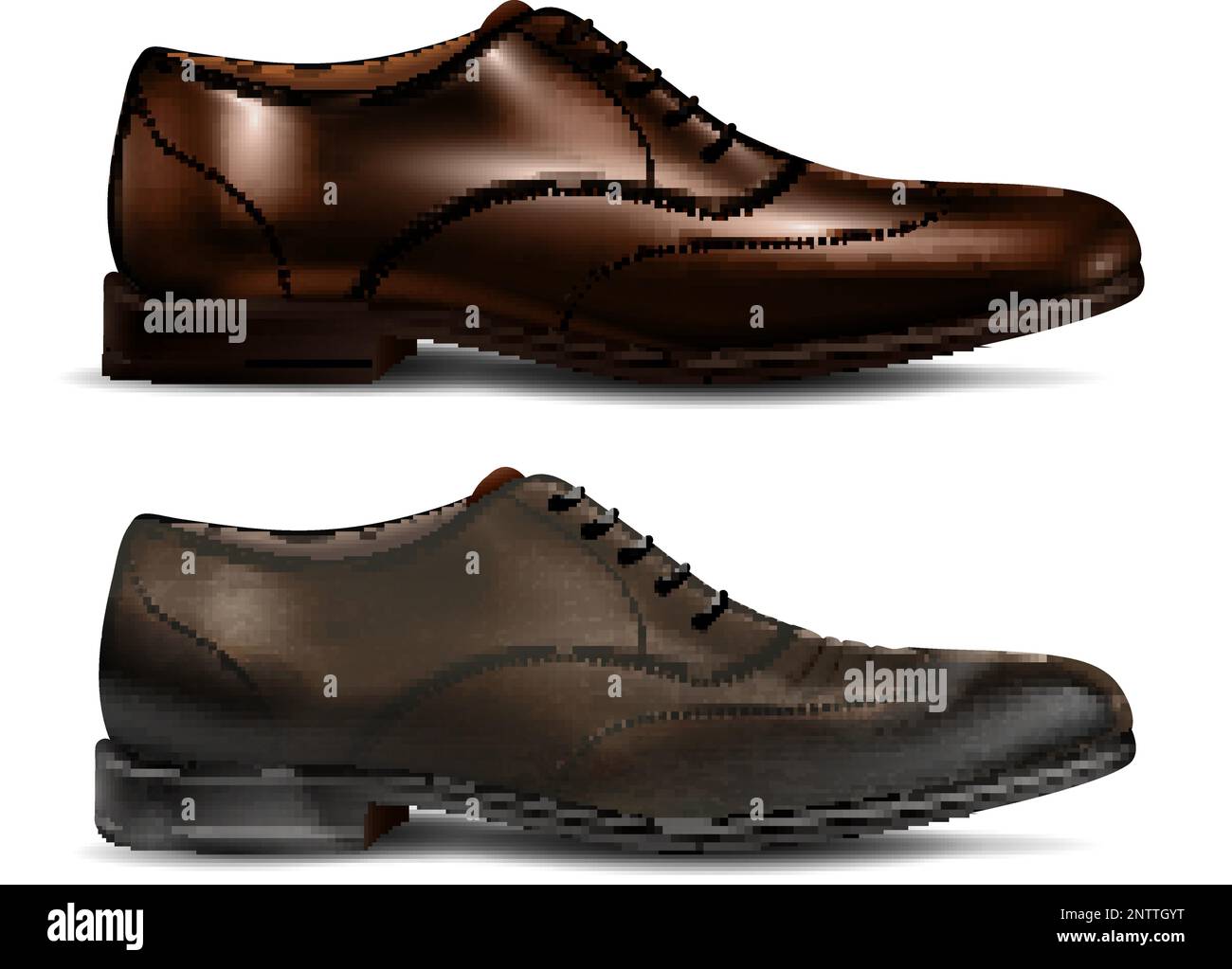 Old and new shoes realistic set of two isolated images with shiny and ...