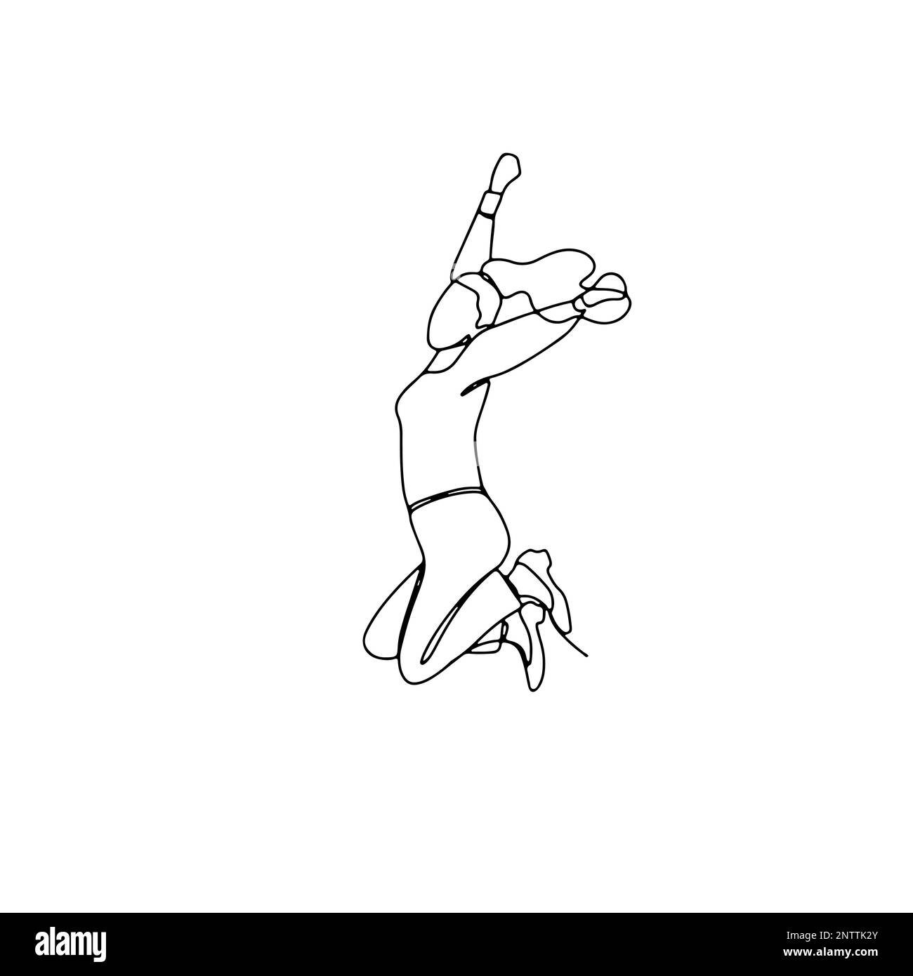 Single line drawing of jumping woman. Linear hand drawn doodle Stock ...
