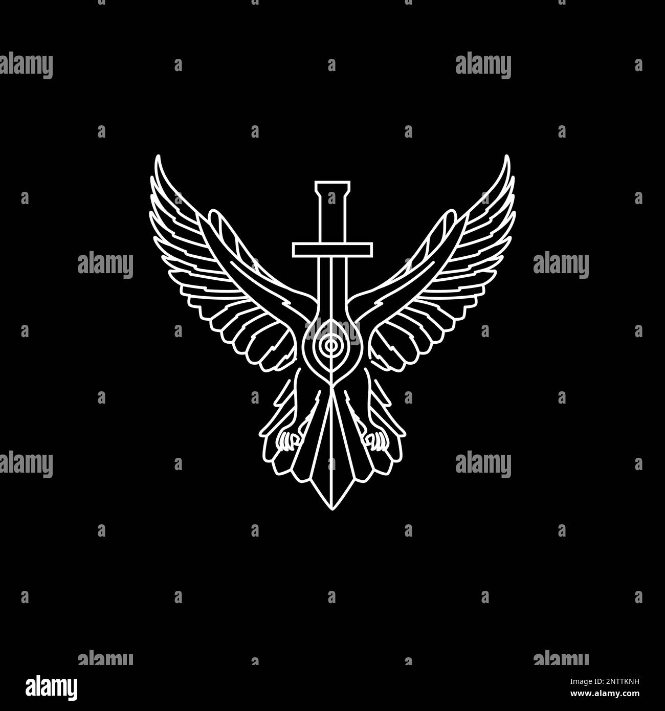 animal bird flapping wings sword dark night line minimalist geometric ...