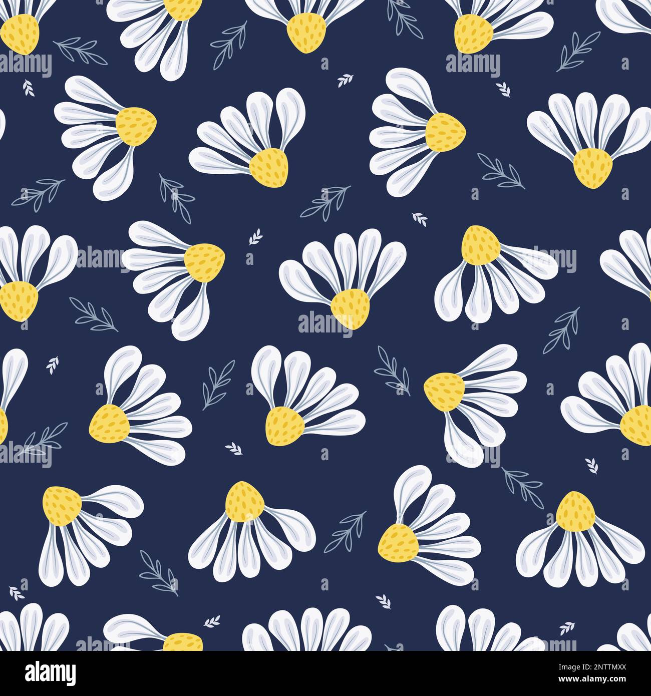 Cute daisies on a blue background seamless pattern Stock Vector Image ...