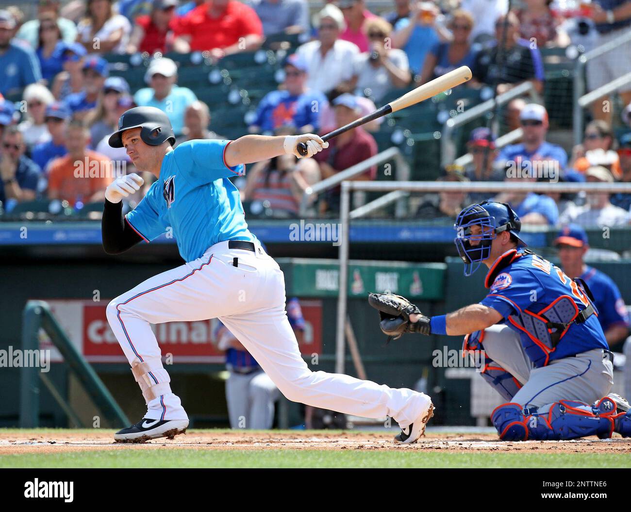 Miami Marlins' Brian Anderson hits a double during the first inning of ...