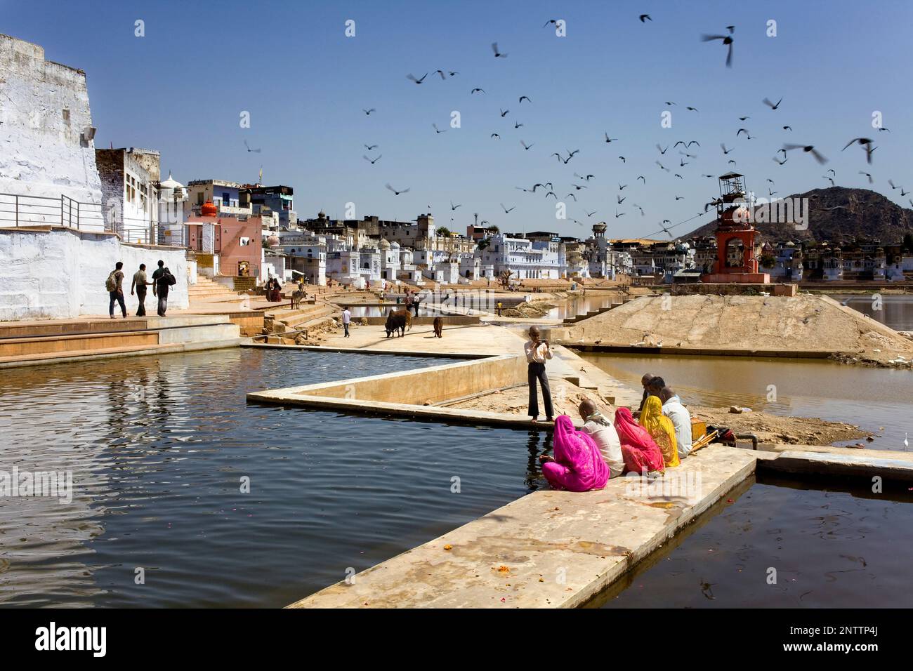 Pilgrims in Ghats, holy lake and the village of Pushkar,pushkar ...