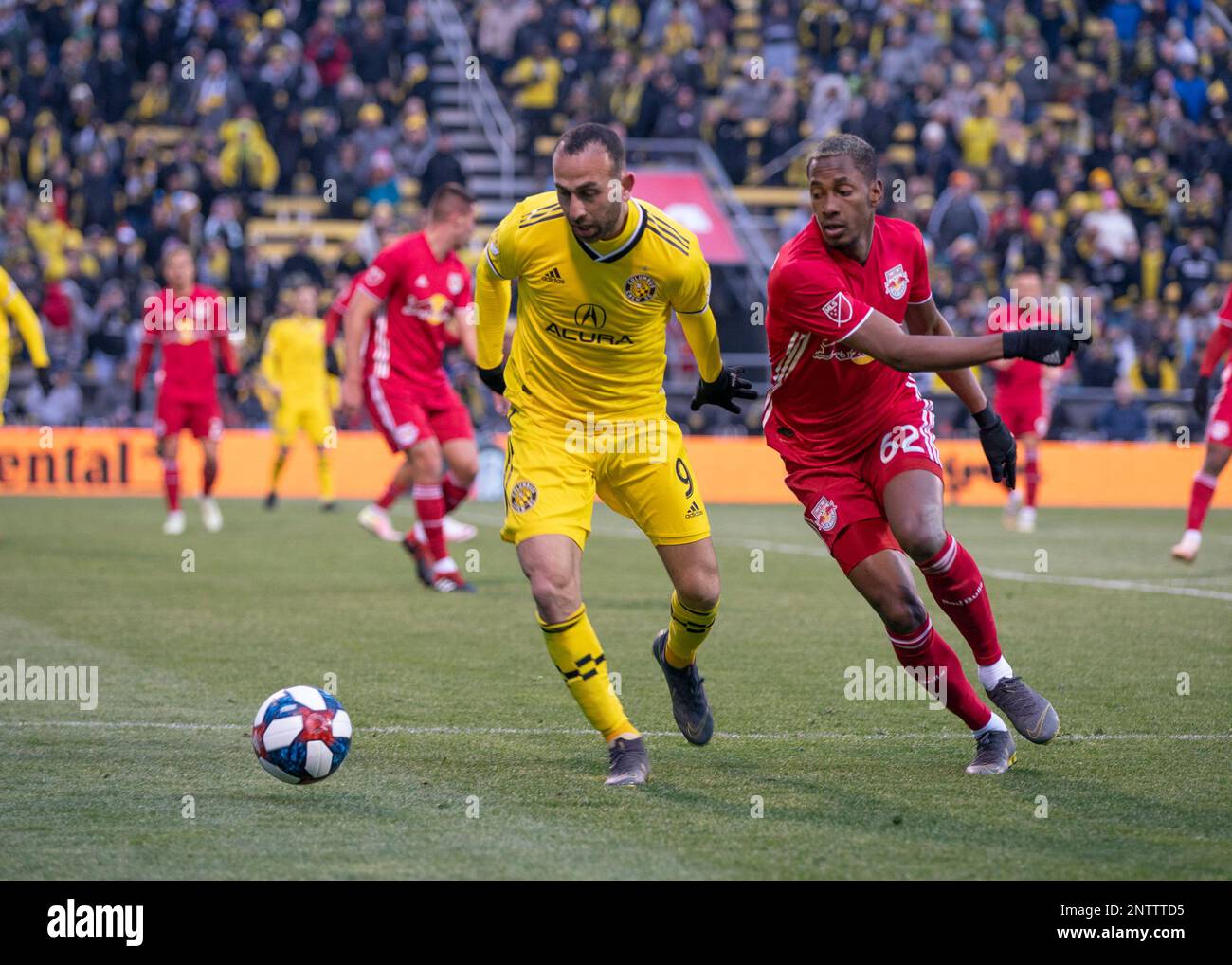COLUMBUS, OH - MARCH 02: Columbus Crew SC forward Justin Meram #9 and ...
