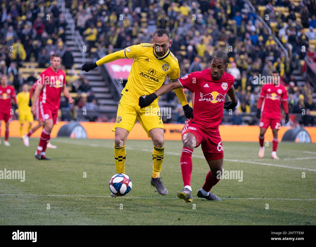 COLUMBUS, OH - MARCH 02: Columbus Crew SC forward Justin Meram #9 and ...