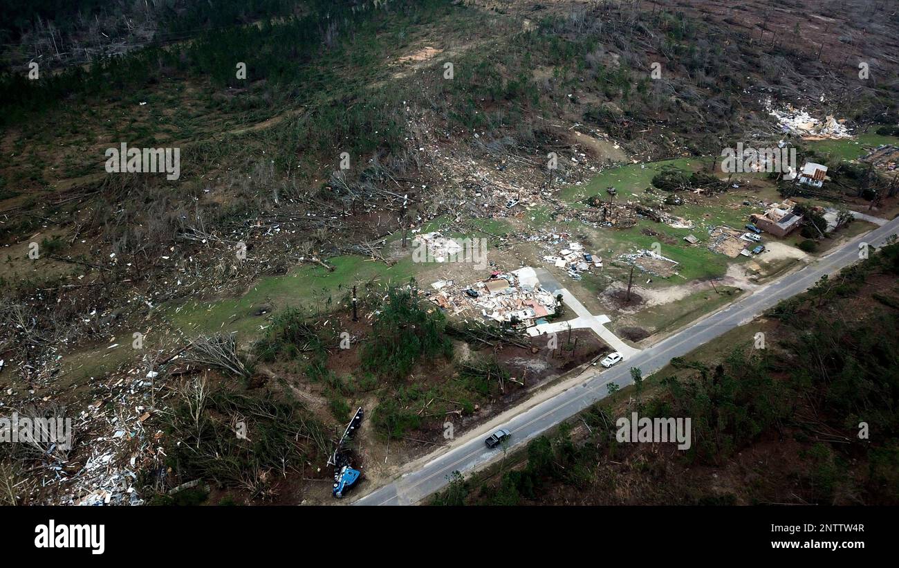 This aerial photo shows damage caused by Sunday's powerful tornado in ...
