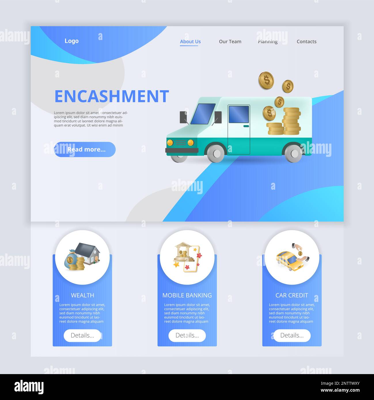 Encashment flat landing page website template. Wealth, mobile banking ...