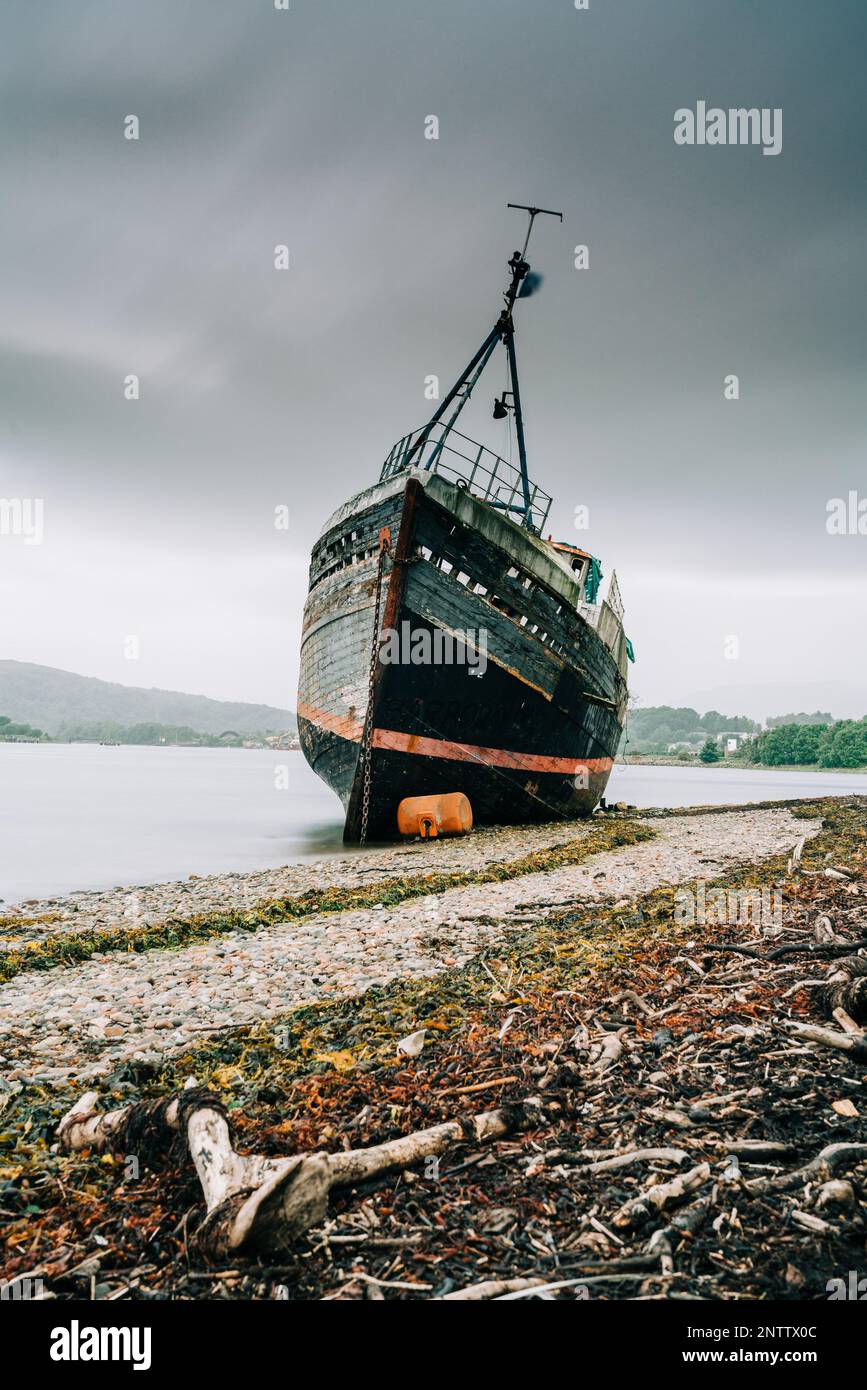 Corpach Shipwreck with Ben Nevis . Rusting remains of the MV Dayspring ...