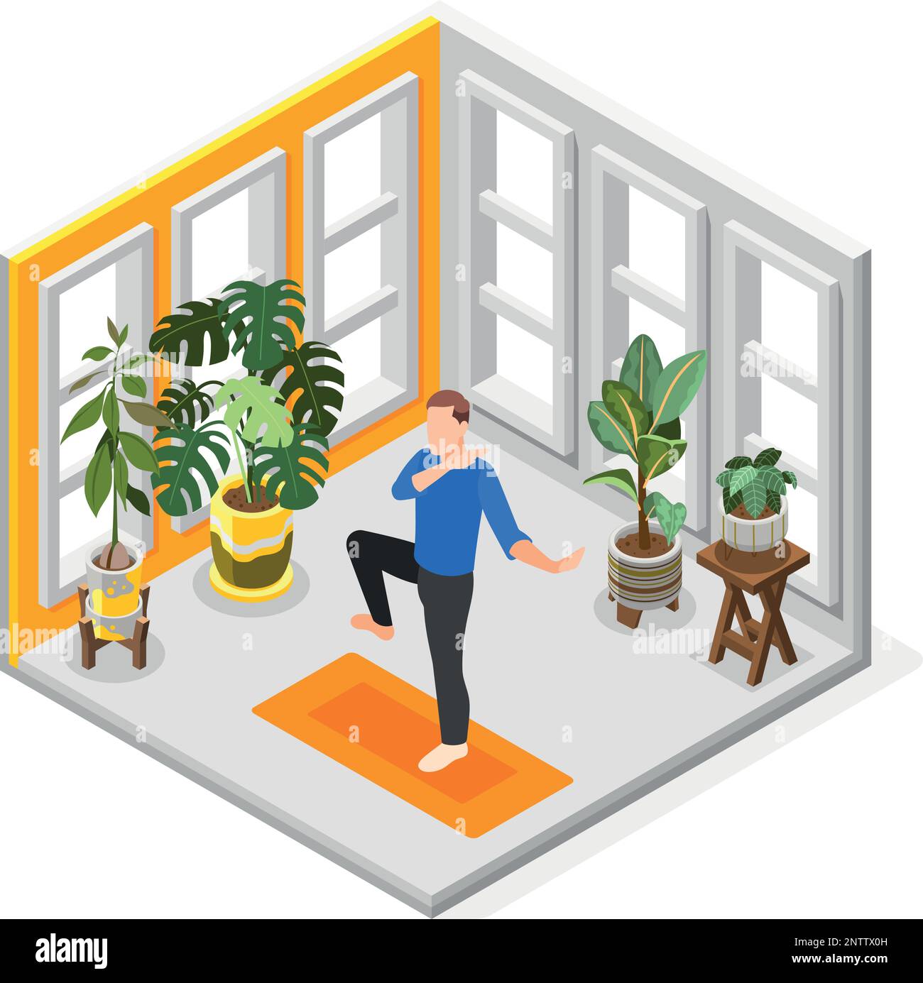 World tai chi and qigong day isometric composition with man practicing in his room vector ...