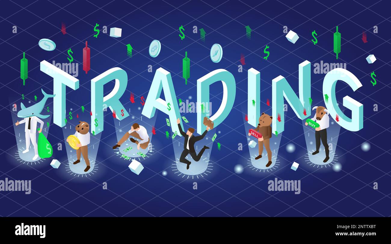Trading isometric composition with finance and market symbols vector ...