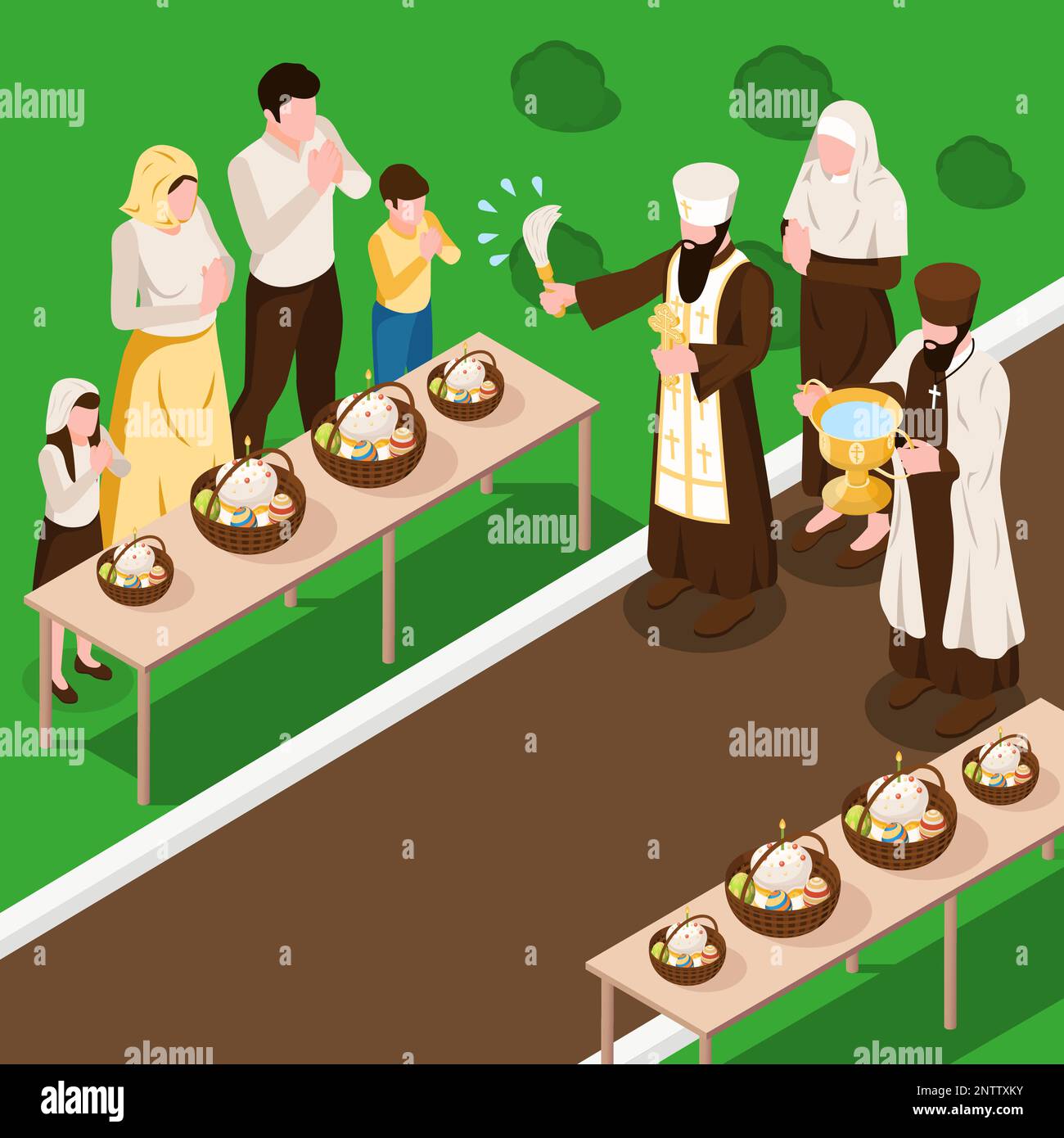 Orthodox christian isometric background with faith and church symbols ...