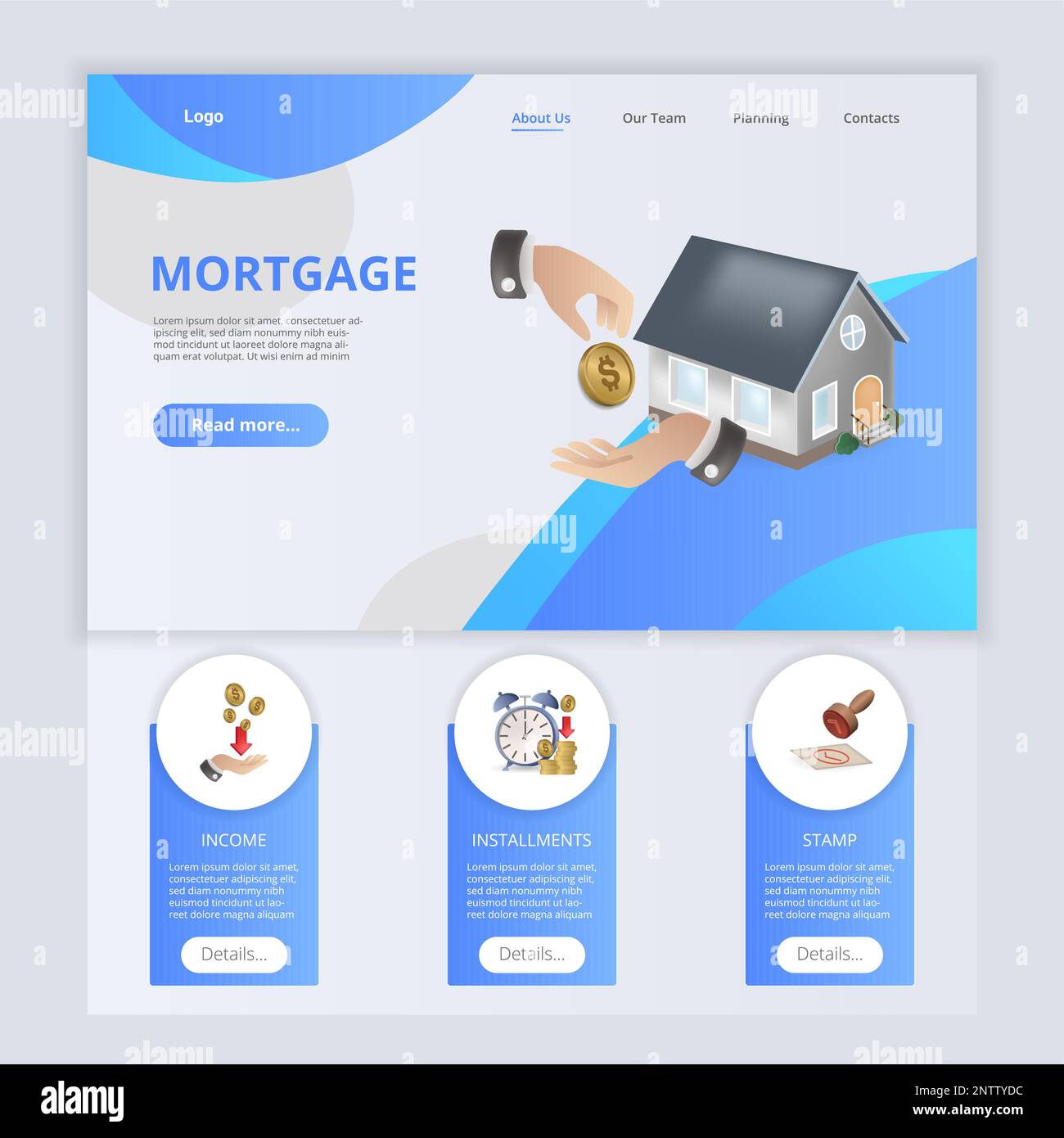 Mortgage flat landing page website template. Income, installments ...