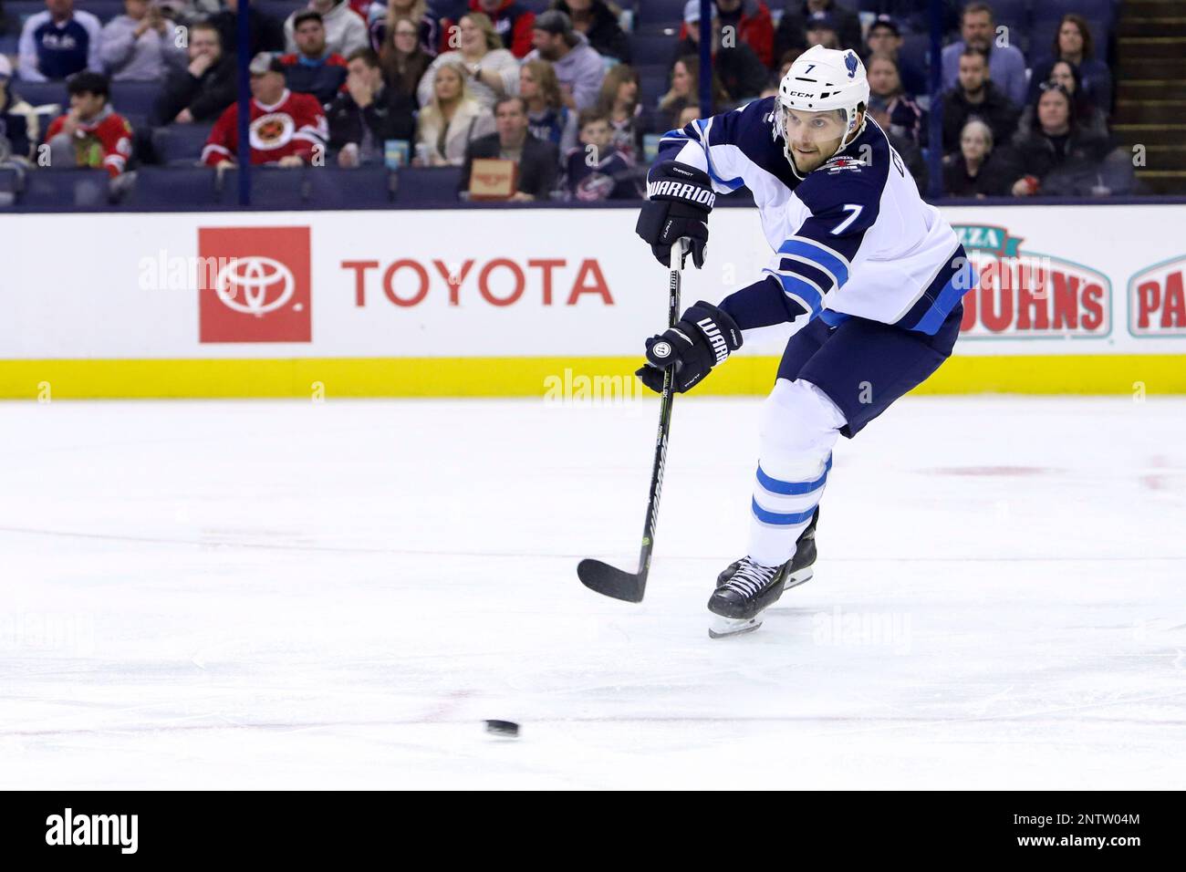 March 3, 2019: Winnipeg's Ben Chiarot passes the puck during an NHL ...