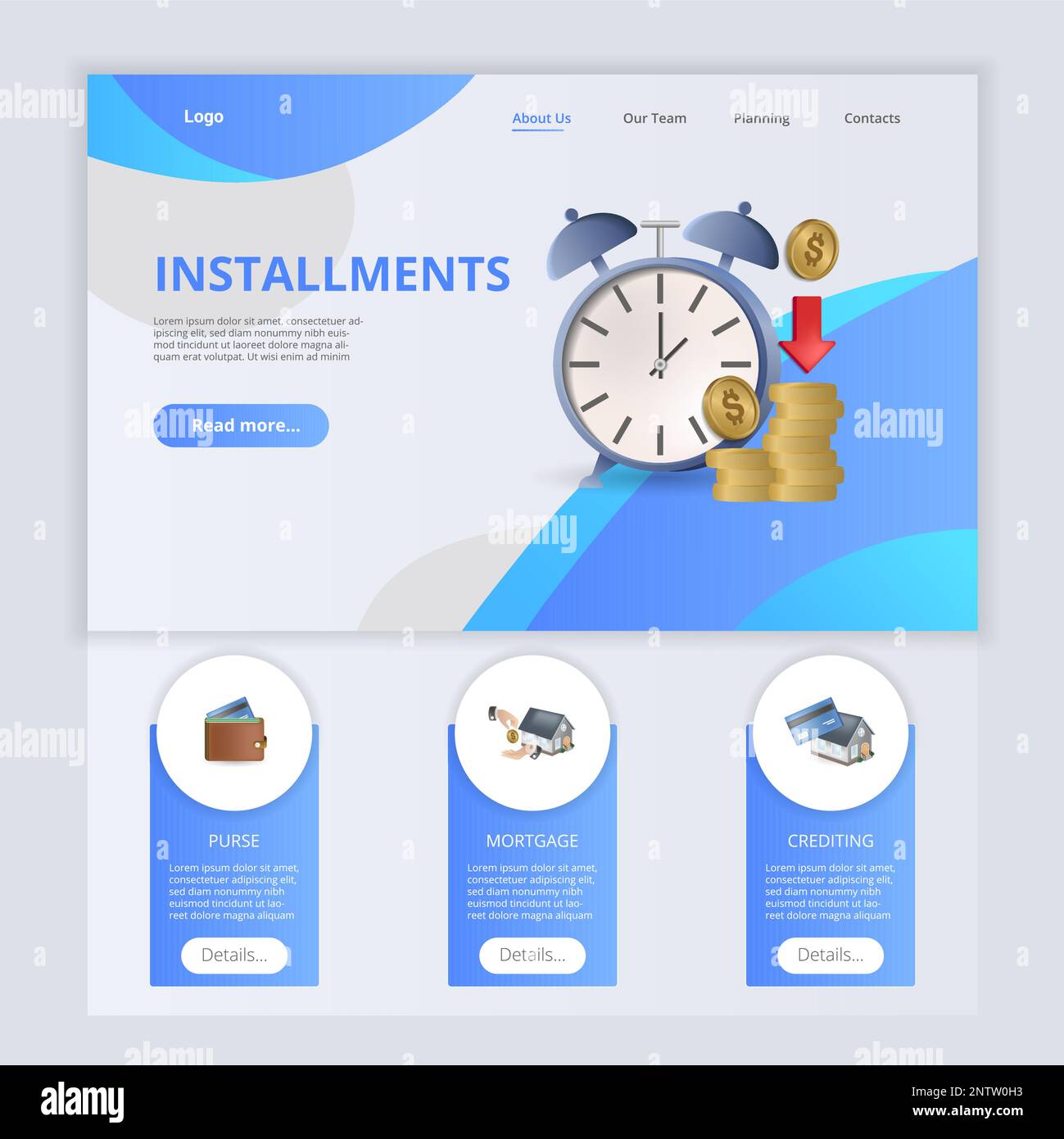 Installments flat landing page website template. Purse, mortgage ...