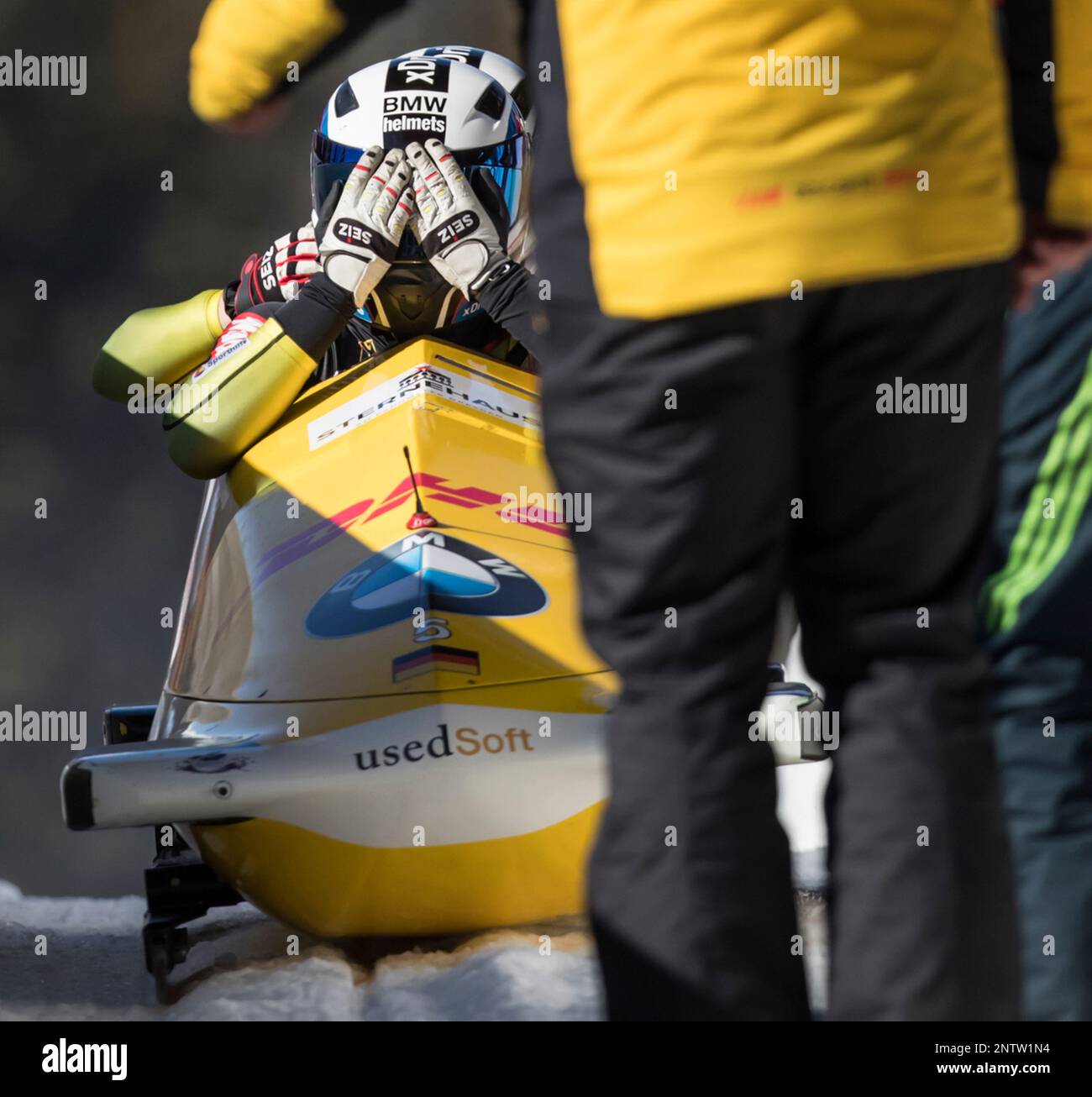 Germany's Stephanie Schneider, front, reacts after she and Ann-Christin ...