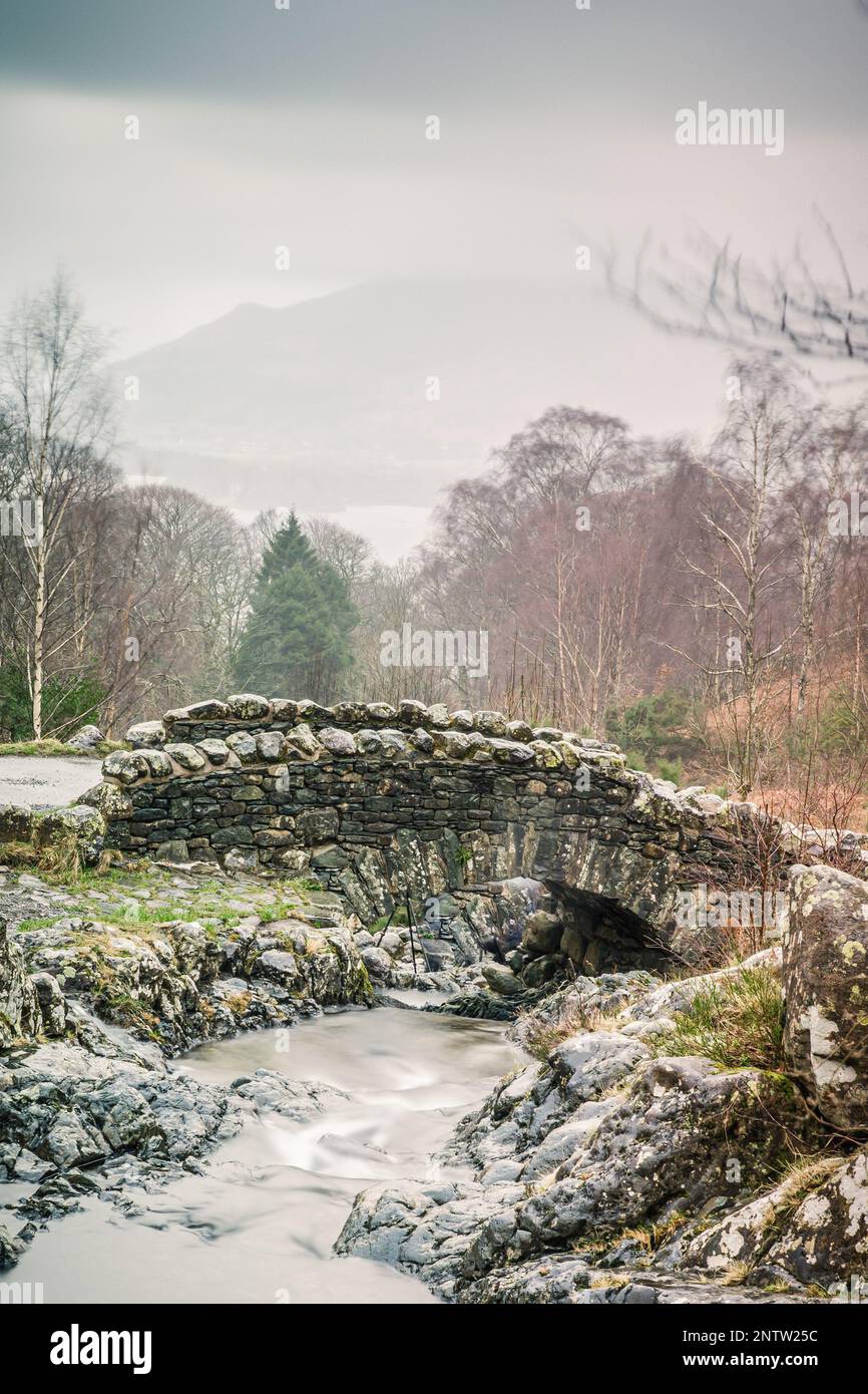 Ashness Bridge in the Lake District overlooking Derwentwater and ...