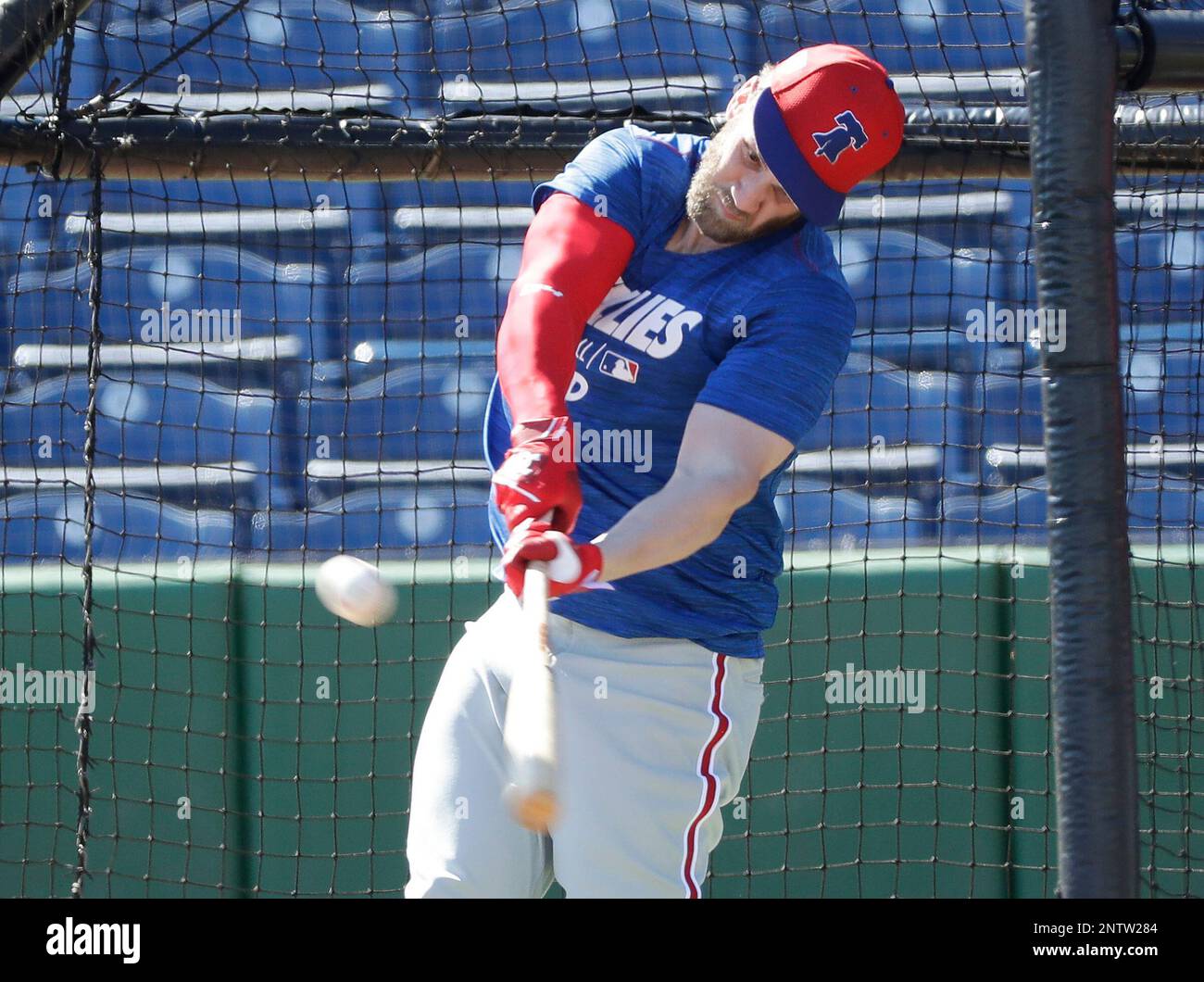 Philadelphia Phillies' Bryce Harper hits a baseball during batting ...