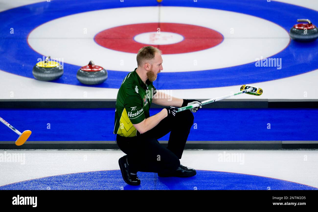Team Northern Ontario skip Brad Jacobs calls a shot during the third ...