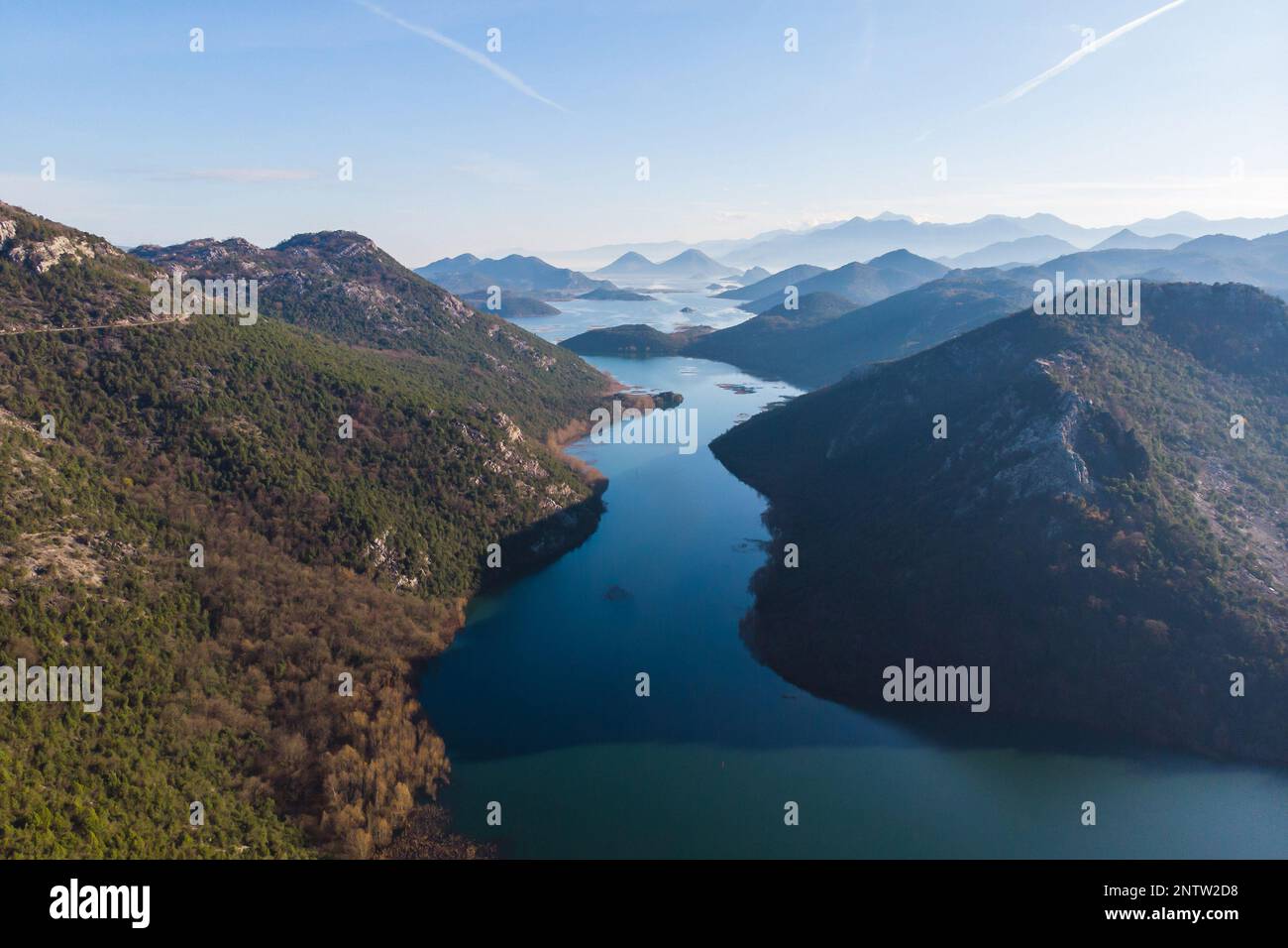 Aerial view of Skadar Lake National park panoramic vibrant landscape, Montenegro, Skadarsko ...