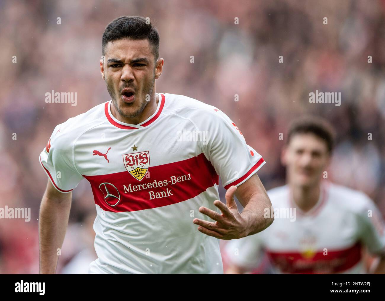 Stuttgarts Ozan Kabak, left, celebrates after scoring his side's second ...