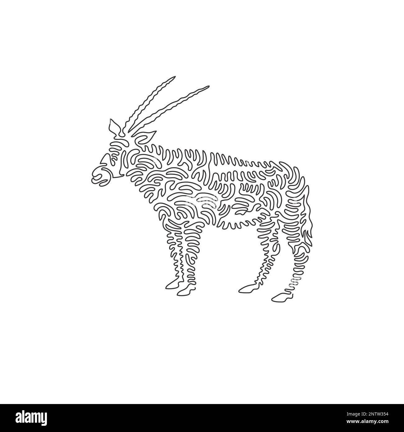 Continuous curve line drawings of oryxes are powerfully curved. Single ...