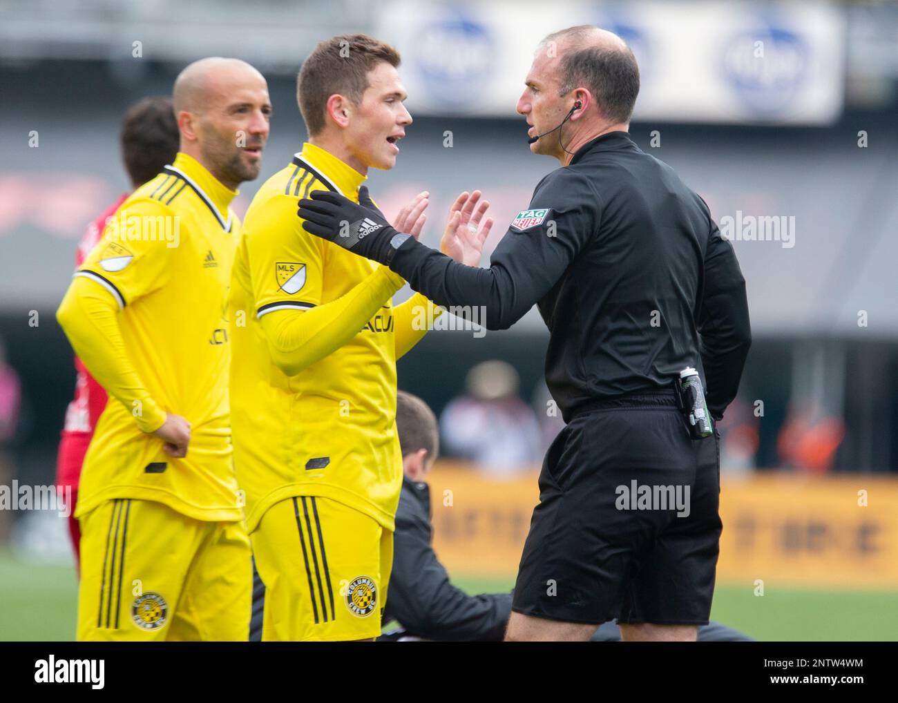COLUMBUS, OH - MARCH 02: Official Ted Unkel talking with Columbus Crew ...