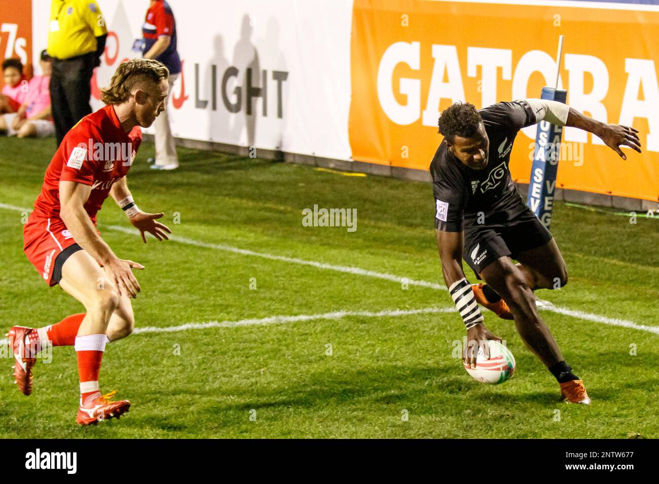 LAS VEGAS, NV - MARCH 01: Joe Ravouvou #4 of New Zealand scores during ...