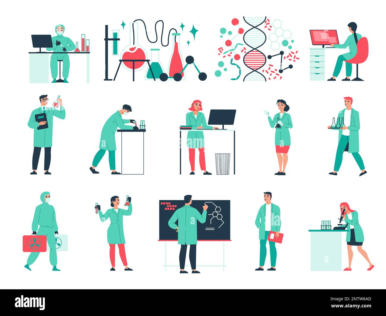 Scientific laboratory flat icons set with scientists and researchers ...